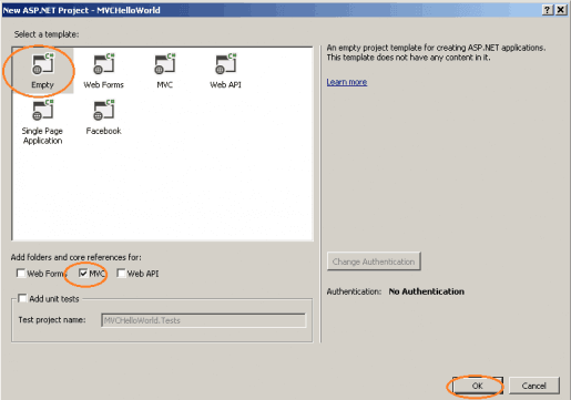 Create ASP.NET MVC Application in C# and visual studio
