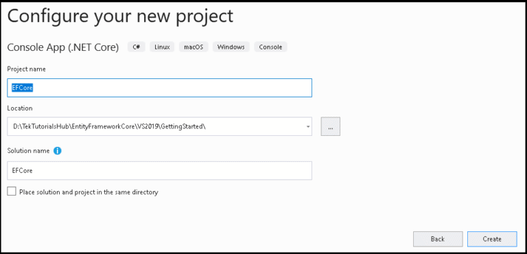 Entity Framework Core Console Application Tektutorialshub