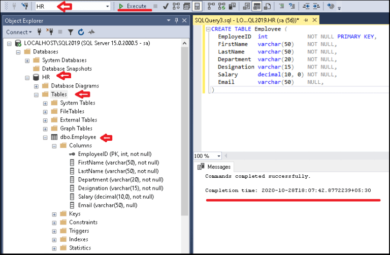 Create Table In Sql Server Tektutorialshub